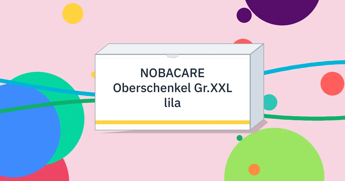 Symbolbild: Packung mit der Aufschrift NOBACARE Oberschenkel Gr.XXL lila (PZN 15226997) – Verfügbarkeit und Bezug in Apotheken in Frankfurt am Main