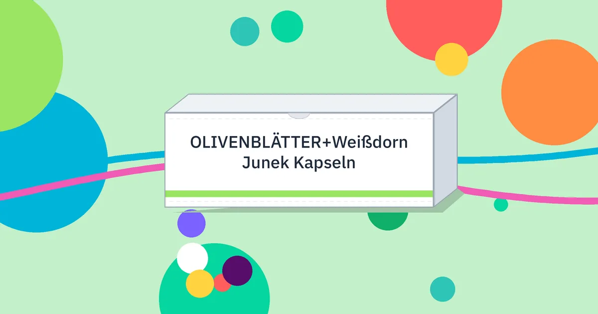Symbolbild: Packung mit der Aufschrift OLIVENBLÄTTER+Weißdorn Junek Kapseln (PZN 01107154) – Verfügbarkeit und Bezug in Apotheken in Frankfurt am Main