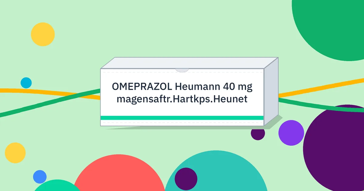 Symbolbild: Packung mit der Aufschrift OMEPRAZOL Heumann 40 mg magensaftr.Hartkps.Heunet (PZN 06100027) – Verfügbarkeit und Bezug in Apotheken in Frankfurt am Main
