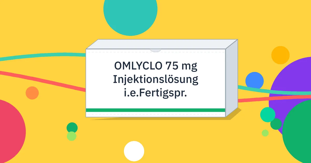 Symbolbild: Packung mit der Aufschrift OMLYCLO 75 mg Injektionslösung i.e.Fertigspr. (PZN 19203160) – Verfügbarkeit und Bezug in Apotheken in Frankfurt am Main