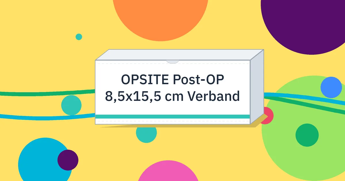 Symbolbild: Packung mit der Aufschrift OPSITE Post-OP 8,5x15,5 cm Verband (PZN 14028077) – Verfügbarkeit und Bezug in Apotheken in Frankfurt am Main