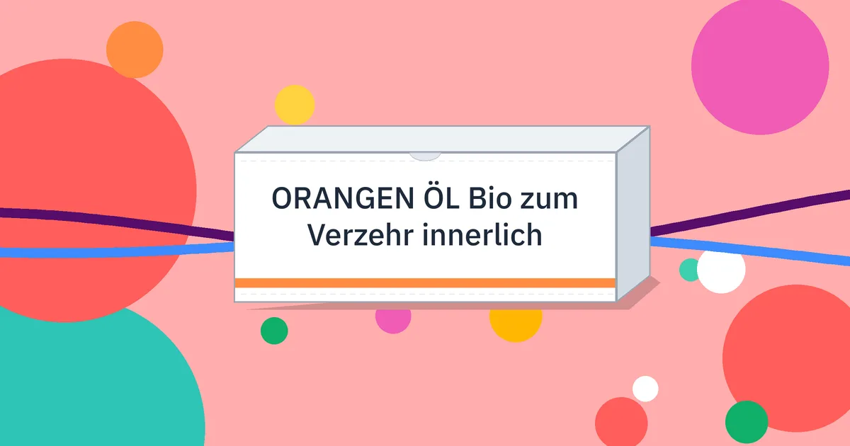 Symbolbild: Packung mit der Aufschrift ORANGEN ÖL Bio zum Verzehr innerlich (PZN 19365974) – Verfügbarkeit und Bezug in Apotheken in Frankfurt am Main