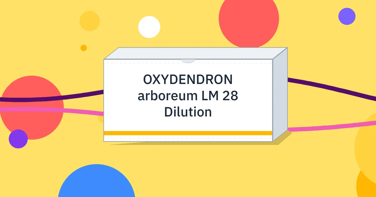 Symbolbild: Packung mit der Aufschrift OXYDENDRON arboreum LM 28 Dilution (PZN 13629596) – Verfügbarkeit und Bezug in Apotheken in Frankfurt am Main