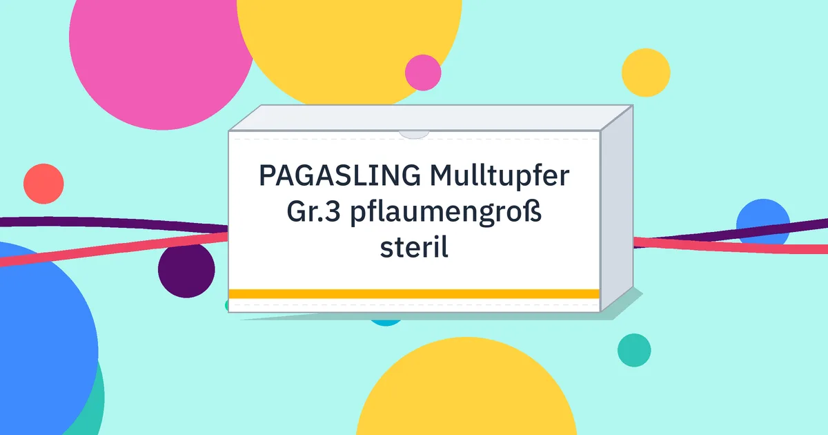 Symbolbild: Packung mit der Aufschrift PAGASLING Mulltupfer Gr.3 pflaumengroß steril (PZN 19702986) – Verfügbarkeit und Bezug in Apotheken in Frankfurt am Main