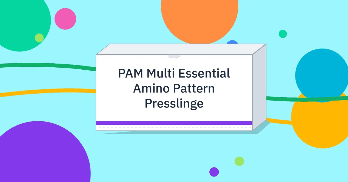 Symbolbild: Packung mit der Aufschrift PAM Multi Essential Amino Pattern Presslinge (PZN 20349176) – Verfügbarkeit und Bezug in Apotheken in Frankfurt am Main