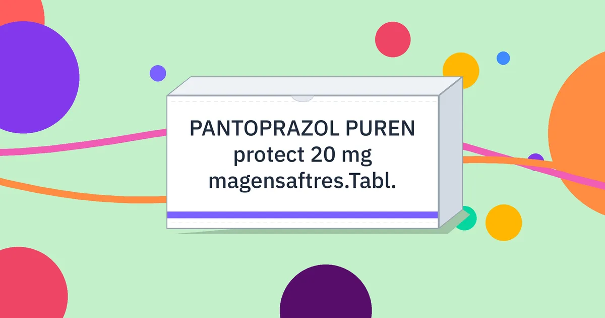 Symbolbild: Packung mit der Aufschrift PANTOPRAZOL PUREN protect 20 mg magensaftres.Tabl. (PZN 11357343) – Verfügbarkeit und Bezug in Apotheken in Frankfurt am Main