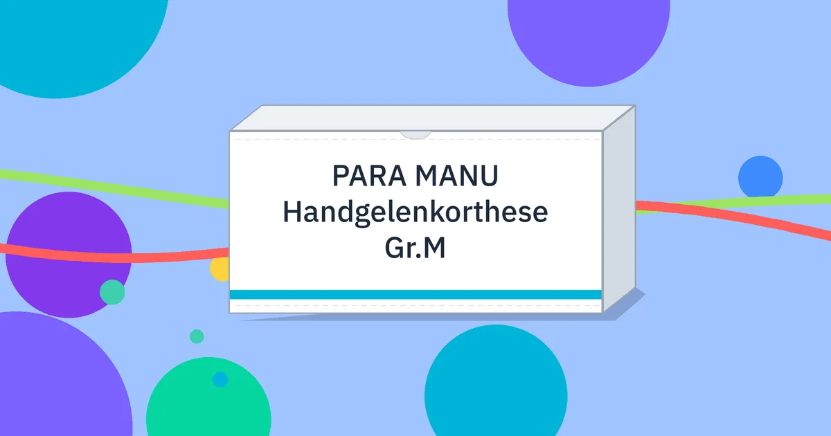 Symbolbild: Packung mit der Aufschrift PARA MANU Handgelenkorthese Gr.M (PZN 06989880) – Verfügbarkeit und Bezug in Apotheken in Frankfurt am Main