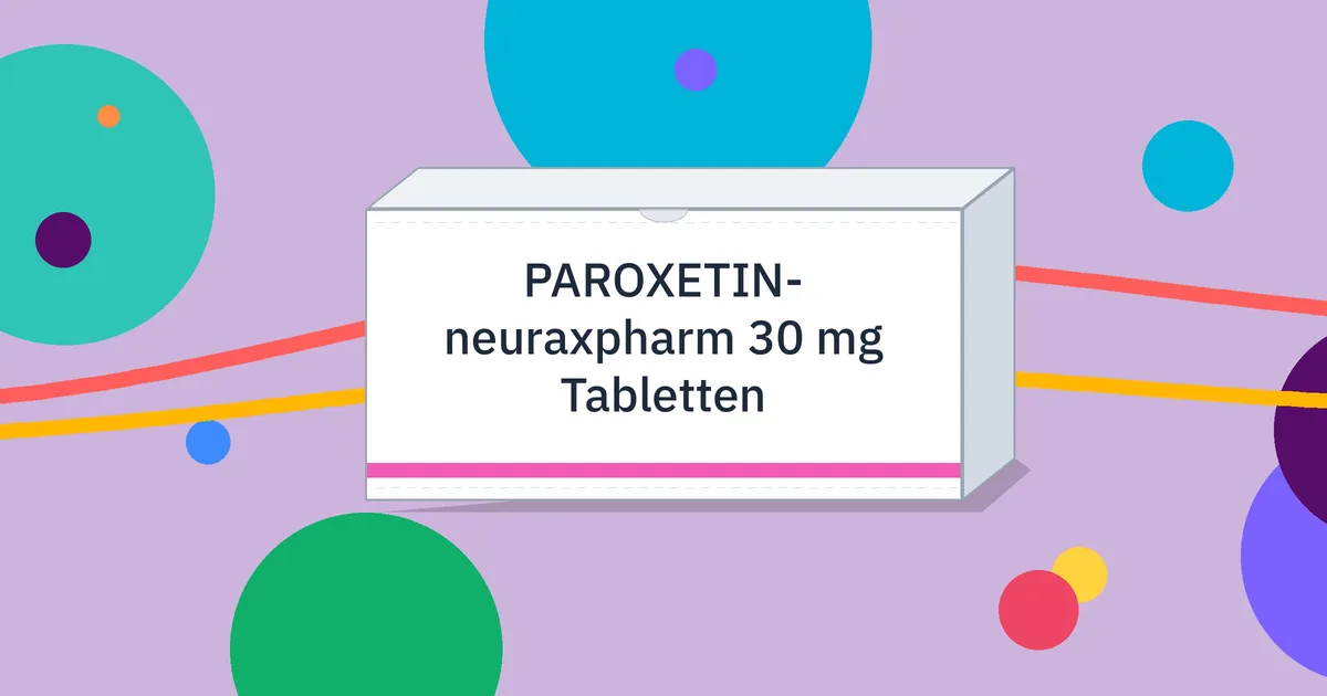Symbolbild: Packung mit der Aufschrift PAROXETIN-neuraxpharm 30 mg Tabletten (PZN 00351001) – Verfügbarkeit und Bezug in Apotheken in Frankfurt am Main