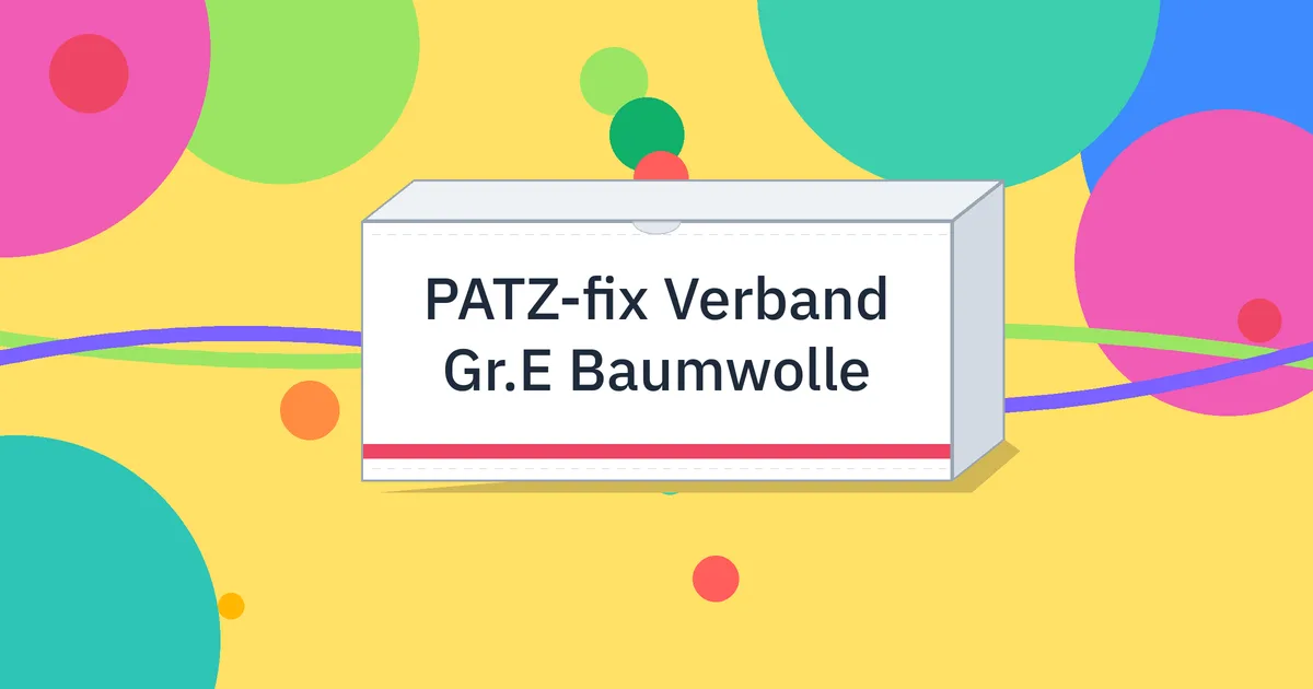 Symbolbild: Packung mit der Aufschrift PATZ-fix Verband Gr.E Baumwolle (PZN 06813135) – Verfügbarkeit und Bezug in Apotheken in Frankfurt am Main