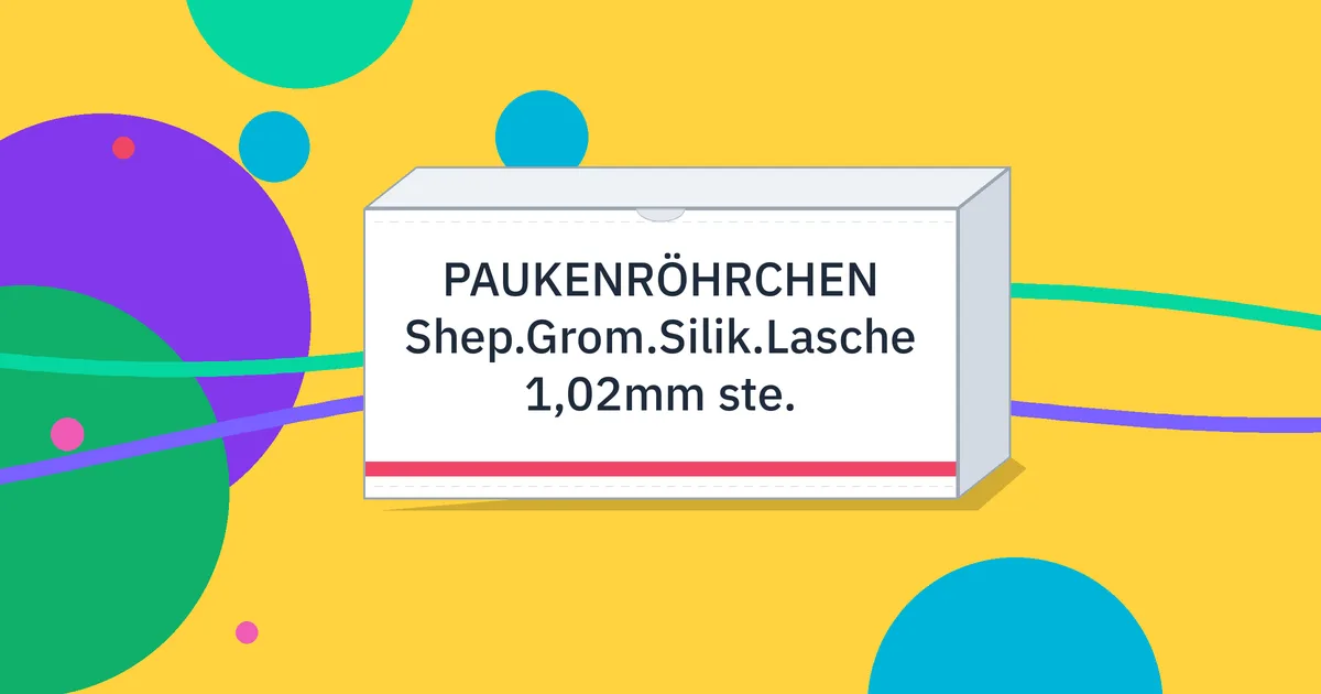 Symbolbild: Packung mit der Aufschrift PAUKENRÖHRCHEN Shep.Grom.Silik.Lasche 1,02mm ste. (PZN 18651821) – Verfügbarkeit und Bezug in Apotheken in Frankfurt am Main