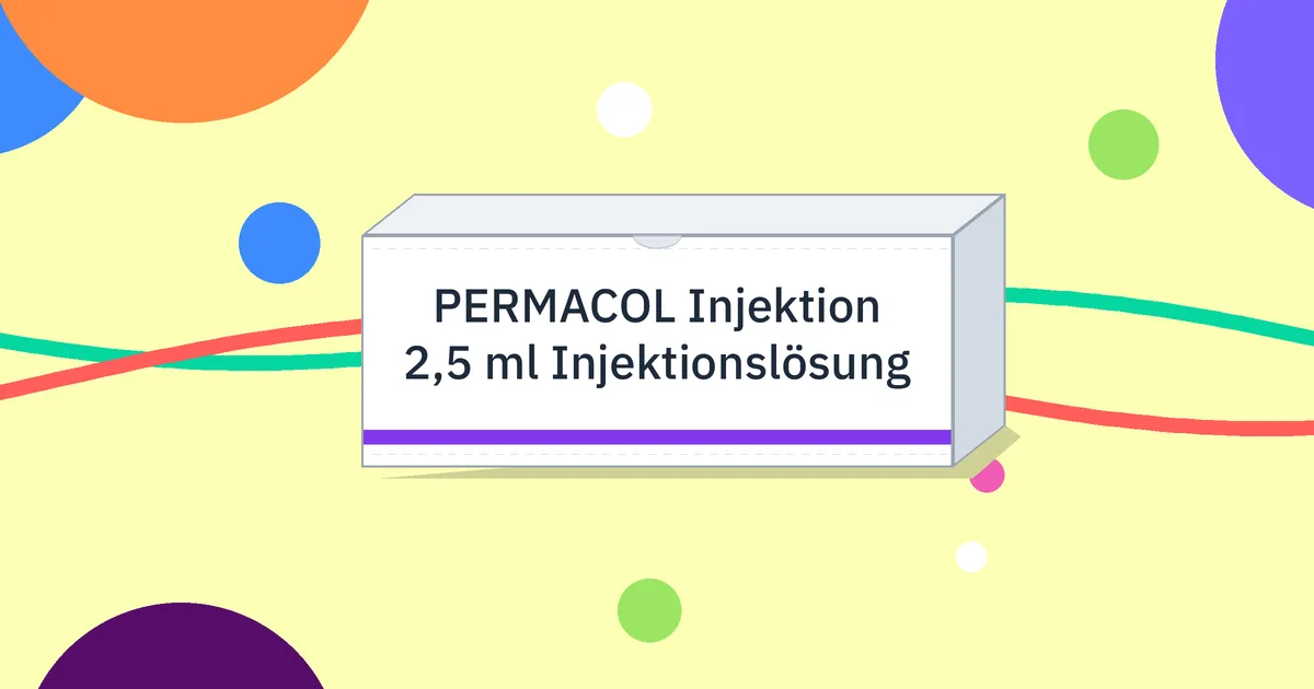 Symbolbild: Packung mit der Aufschrift PERMACOL Injektion 2,5 ml Injektionslösung (PZN 07603055) – Verfügbarkeit und Bezug in Apotheken in Frankfurt am Main