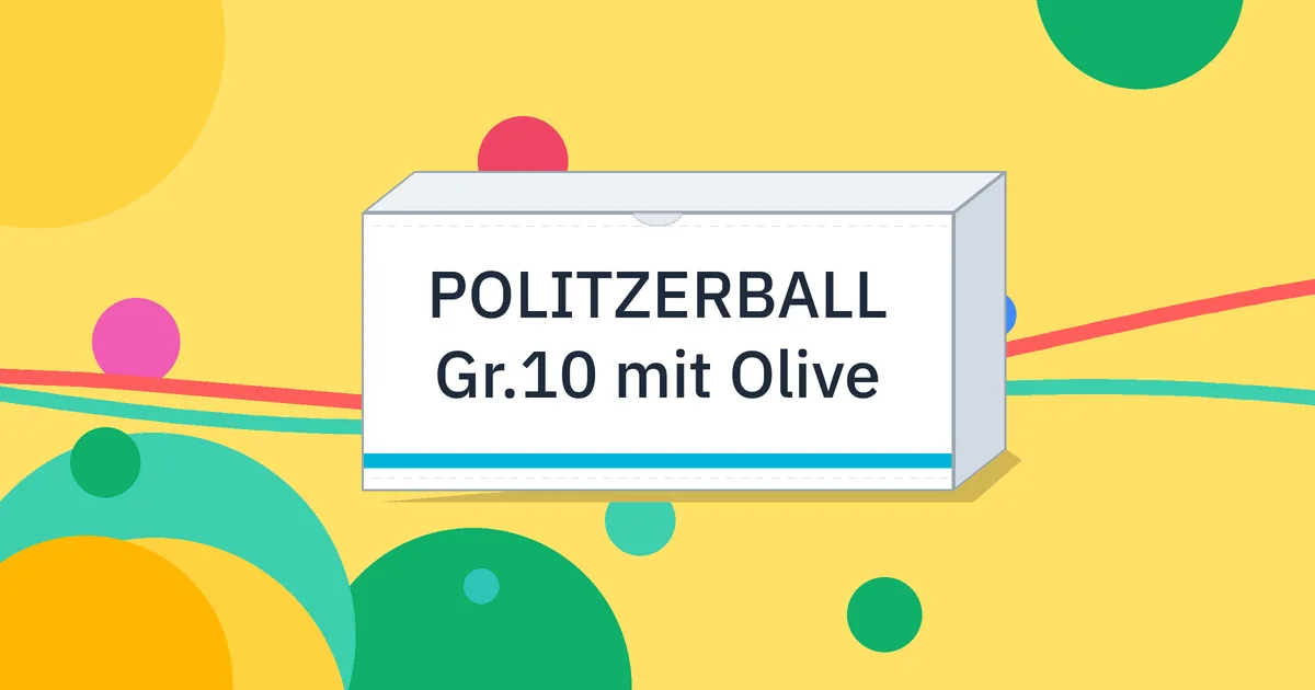 Symbolbild: Packung mit der Aufschrift POLITZERBALL Gr.10 mit Olive (PZN 03312102) – Verfügbarkeit und Bezug in Apotheken in Frankfurt am Main
