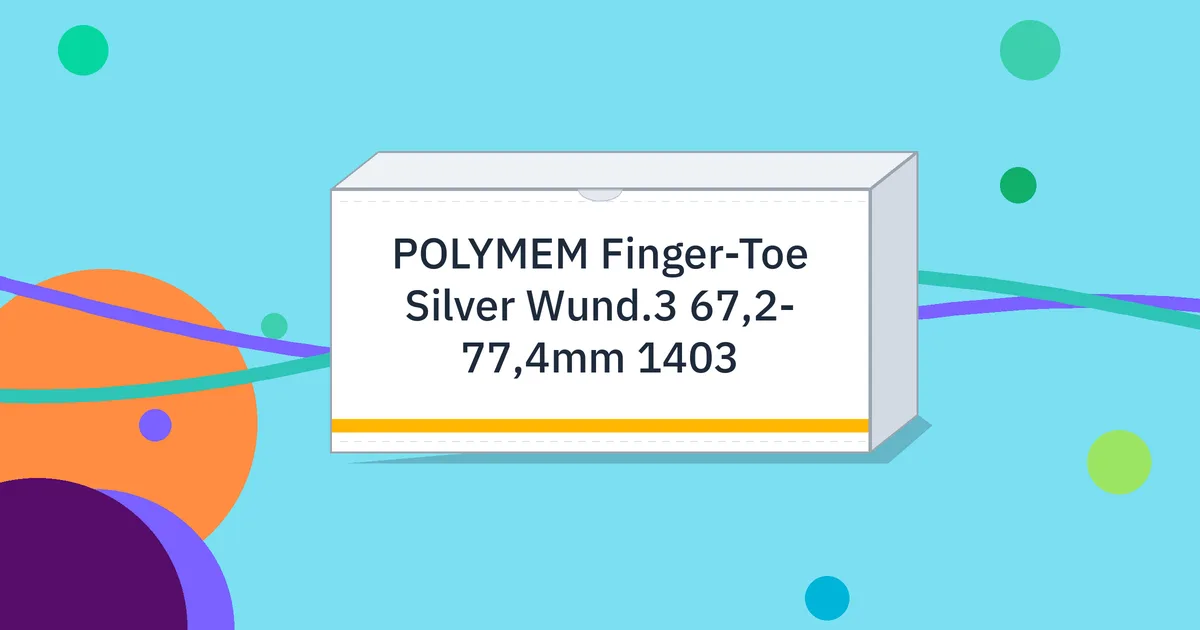 Symbolbild: Packung mit der Aufschrift POLYMEM Finger-Toe Silver Wund.3 67,2-77,4mm 1403 (PZN 12451825) – Verfügbarkeit und Bezug in Apotheken in Frankfurt am Main