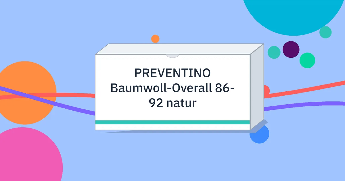 Symbolbild: Packung mit der Aufschrift PREVENTINO Baumwoll-Overall 86-92 natur (PZN 12446161) – Verfügbarkeit und Bezug in Apotheken in Frankfurt am Main
