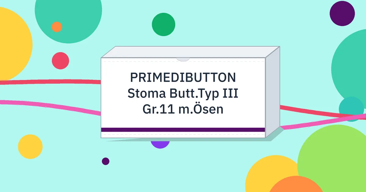 Symbolbild: Packung mit der Aufschrift PRIMEDIBUTTON Stoma Butt.Typ III Gr.11 m.Ösen (PZN 10791505) – Verfügbarkeit und Bezug in Apotheken in Frankfurt am Main
