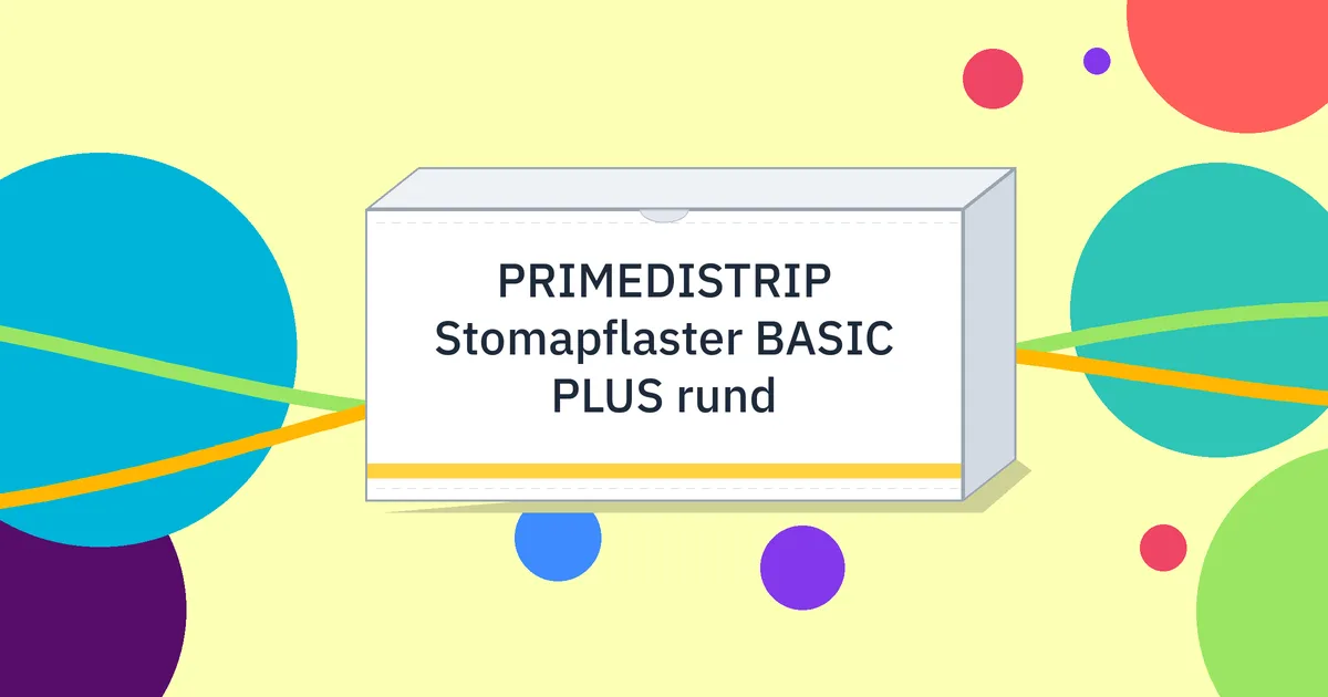 Symbolbild: Packung mit der Aufschrift PRIMEDISTRIP Stomapflaster BASIC PLUS rund (PZN 11522227) – Verfügbarkeit und Bezug in Apotheken in Frankfurt am Main