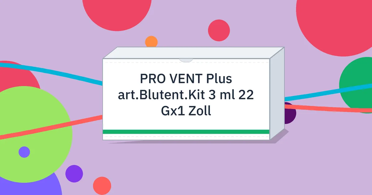 Symbolbild: Packung mit der Aufschrift PRO VENT Plus art.Blutent.Kit 3 ml 22 Gx1 Zoll (PZN 09217008) – Verfügbarkeit und Bezug in Apotheken in Frankfurt am Main