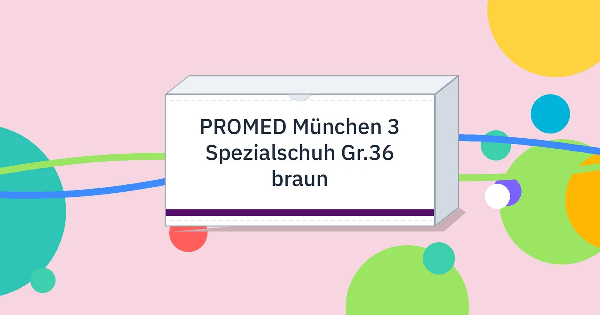 Symbolbild: Packung mit der Aufschrift PROMED München 3 Spezialschuh Gr.36 braun (PZN 05483026) – Verfügbarkeit und Bezug in Apotheken in Frankfurt am Main