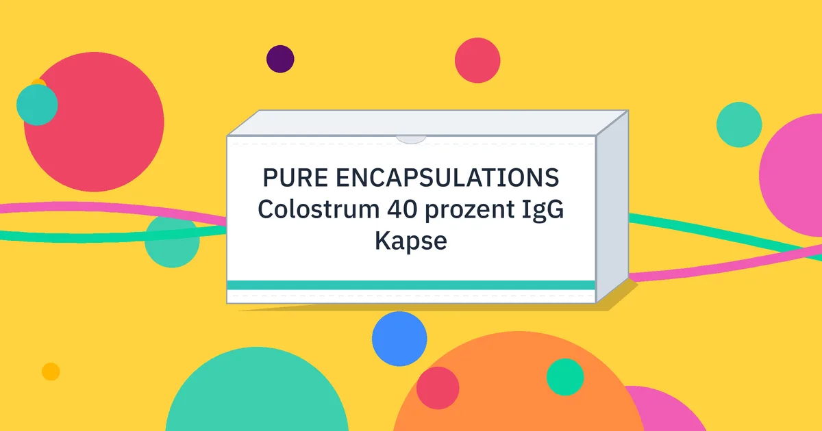 Symbolbild: Packung mit der Aufschrift PURE ENCAPSULATIONS Colostrum 40 prozent IgG Kapse (PZN 07764226) – Verfügbarkeit und Bezug in Apotheken in Frankfurt am Main