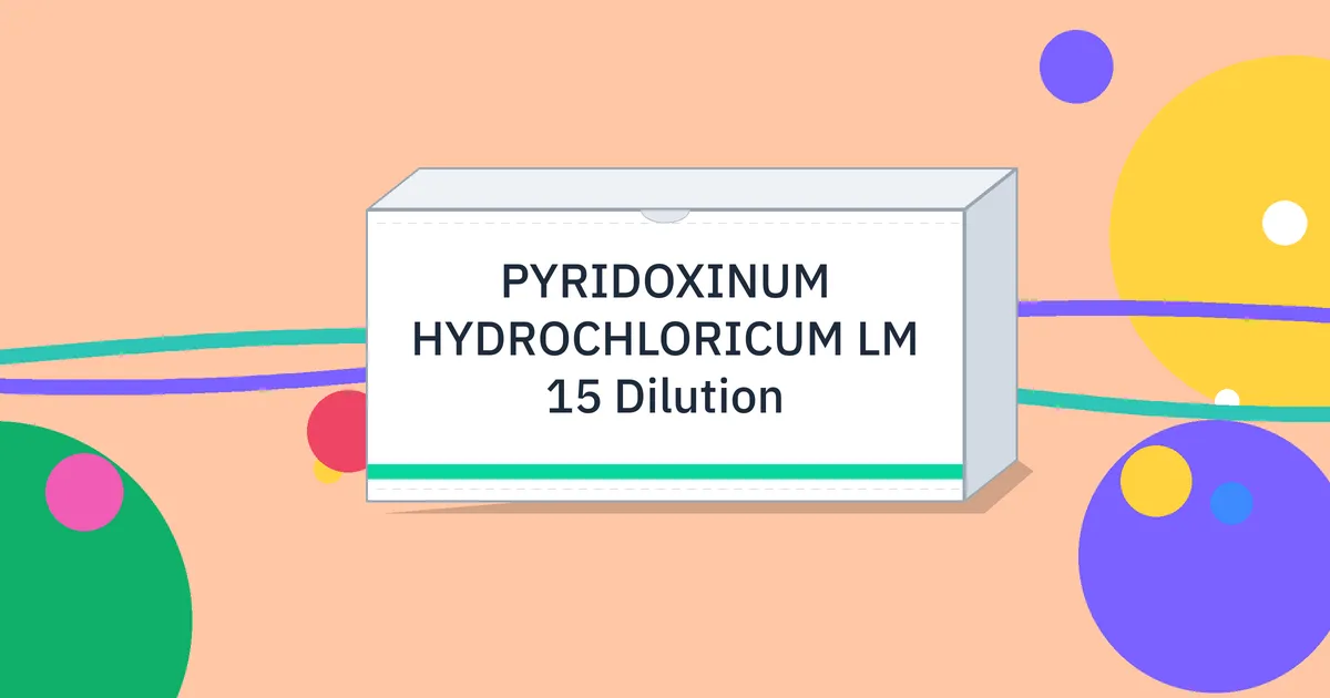 Symbolbild: Packung mit der Aufschrift PYRIDOXINUM HYDROCHLORICUM LM 15 Dilution (PZN 13672273) – Verfügbarkeit und Bezug in Apotheken in Frankfurt am Main