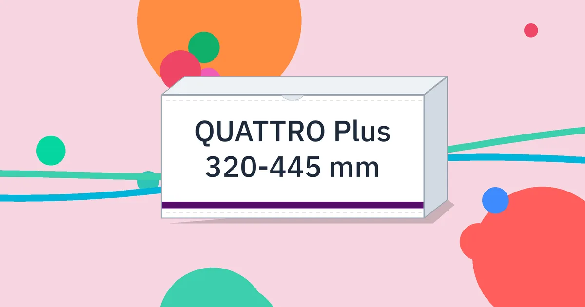 Symbolbild: Packung mit der Aufschrift QUATTRO Plus 320-445 mm (PZN 06553958) – Verfügbarkeit und Bezug in Apotheken in Frankfurt am Main