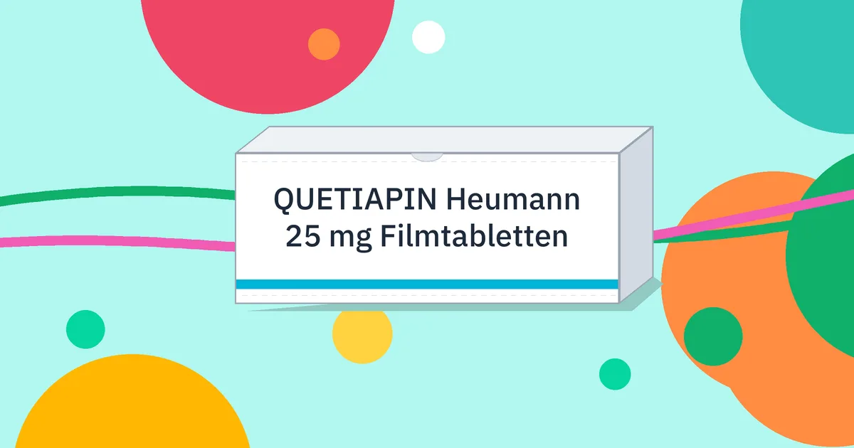 Symbolbild: Packung mit der Aufschrift QUETIAPIN Heumann 25 mg Filmtabletten (PZN 08850620) – Verfügbarkeit und Bezug in Apotheken in Frankfurt am Main
