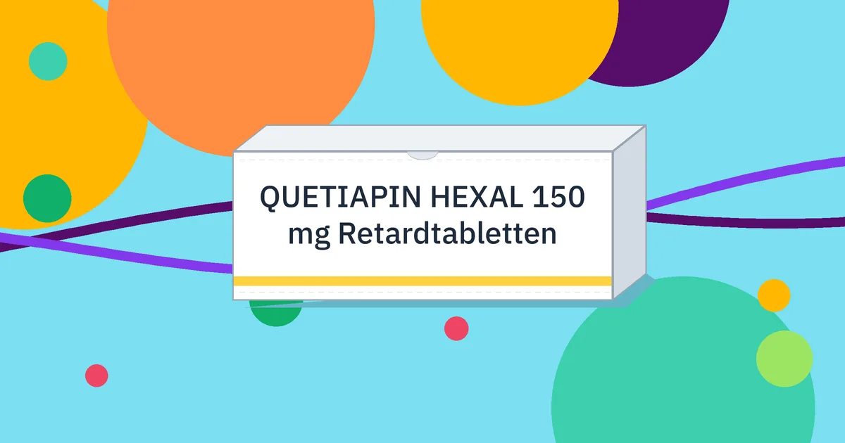 Symbolbild: Packung mit der Aufschrift QUETIAPIN HEXAL 150 mg Retardtabletten (PZN 09637650) – Verfügbarkeit und Bezug in Apotheken in Frankfurt am Main