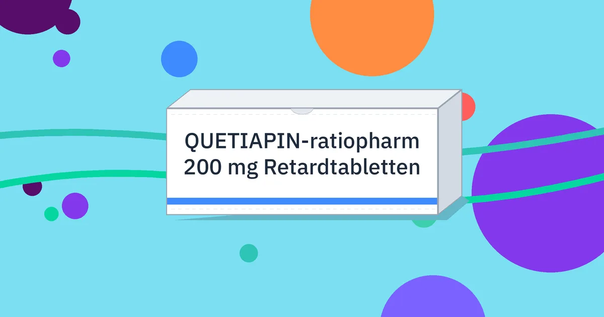 Symbolbild: Packung mit der Aufschrift QUETIAPIN-ratiopharm 200 mg Retardtabletten (PZN 09266998) – Verfügbarkeit und Bezug in Apotheken in Frankfurt am Main
