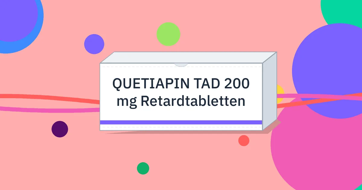 Symbolbild: Packung mit der Aufschrift QUETIAPIN TAD 200 mg Retardtabletten (PZN 13513652) – Verfügbarkeit und Bezug in Apotheken in Frankfurt am Main