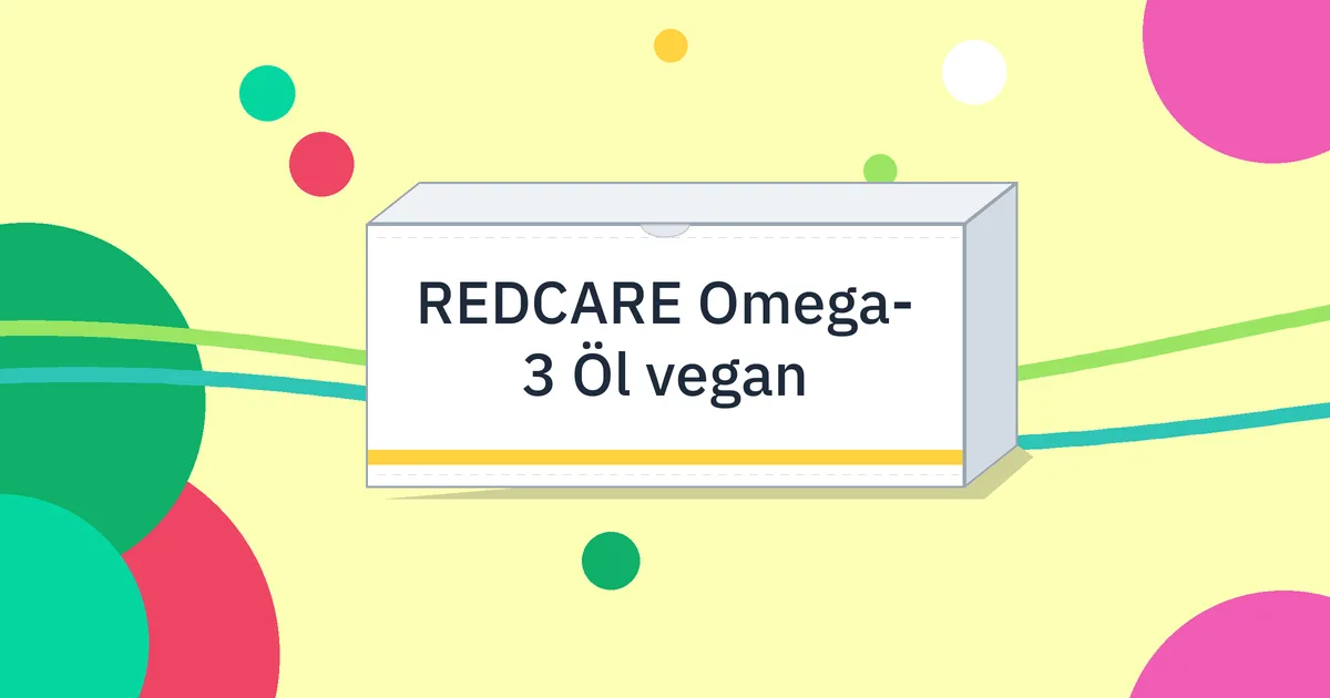 Symbolbild: Packung mit der Aufschrift REDCARE Omega-3 Öl vegan (PZN 18369214) – Verfügbarkeit und Bezug in Apotheken in Frankfurt am Main