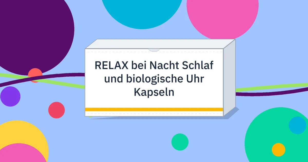Symbolbild: Packung mit der Aufschrift RELAX bei Nacht Schlaf und biologische Uhr Kapseln (PZN 19013548) – Verfügbarkeit und Bezug in Apotheken in Frankfurt am Main