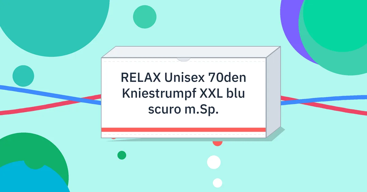 Symbolbild: Packung mit der Aufschrift RELAX Unisex 70den Kniestrumpf XXL blu scuro m.Sp. (PZN 16189821) – Verfügbarkeit und Bezug in Apotheken in Frankfurt am Main