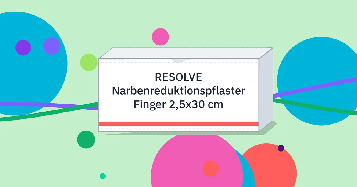 Symbolbild: Packung mit der Aufschrift RESOLVE Narbenreduktionspflaster Finger 2,5x30 cm (PZN 19207258) – Verfügbarkeit und Bezug in Apotheken in Frankfurt am Main