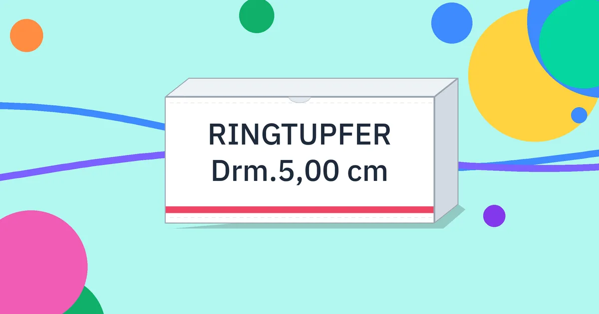 Symbolbild: Packung mit der Aufschrift RINGTUPFER Drm.5,00 cm (PZN 06607677) – Verfügbarkeit und Bezug in Apotheken in Frankfurt am Main