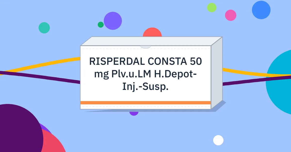 Symbolbild: Packung mit der Aufschrift RISPERDAL CONSTA 50 mg Plv.u.LM H.Depot-Inj.-Susp. (PZN 02566289) – Verfügbarkeit und Bezug in Apotheken in Frankfurt am Main