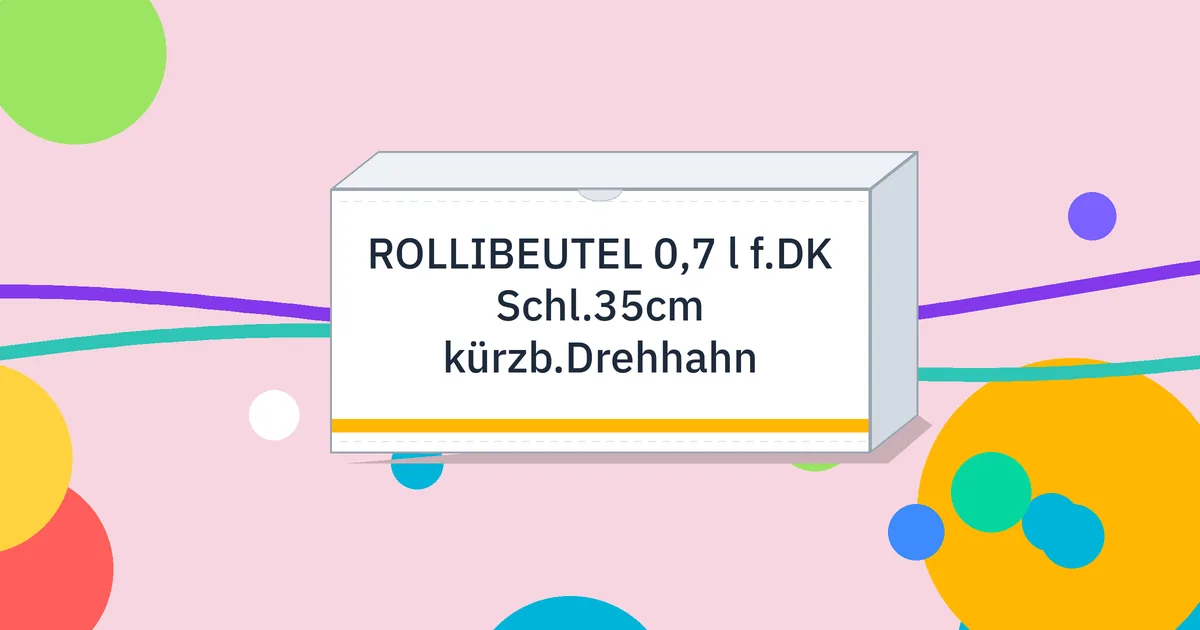 Symbolbild: Packung mit der Aufschrift ROLLIBEUTEL 0,7 l f.DK Schl.35cm kürzb.Drehhahn (PZN 06095585) – Verfügbarkeit und Bezug in Apotheken in Frankfurt am Main