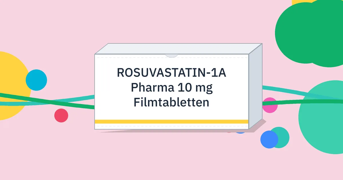 Symbolbild: Packung mit der Aufschrift ROSUVASTATIN-1A Pharma 10 mg Filmtabletten (PZN 17412089) – Verfügbarkeit und Bezug in Apotheken in Frankfurt am Main