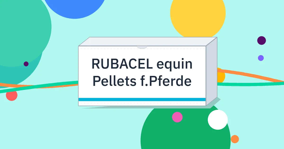 Symbolbild: Packung mit der Aufschrift RUBACEL equin Pellets f.Pferde (PZN 17835387) – Verfügbarkeit und Bezug in Apotheken in Frankfurt am Main