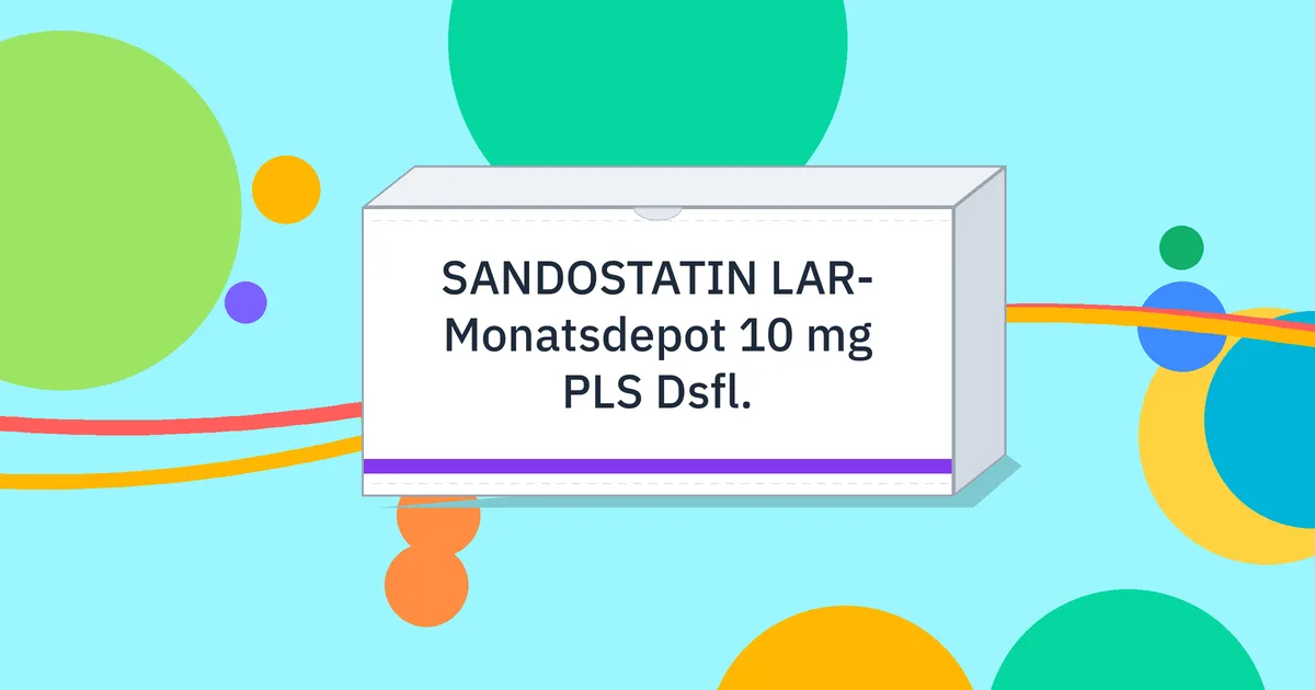 Symbolbild: Packung mit der Aufschrift SANDOSTATIN LAR-Monatsdepot 10 mg PLS Dsfl. (PZN 17184688) – Verfügbarkeit und Bezug in Apotheken in Frankfurt am Main
