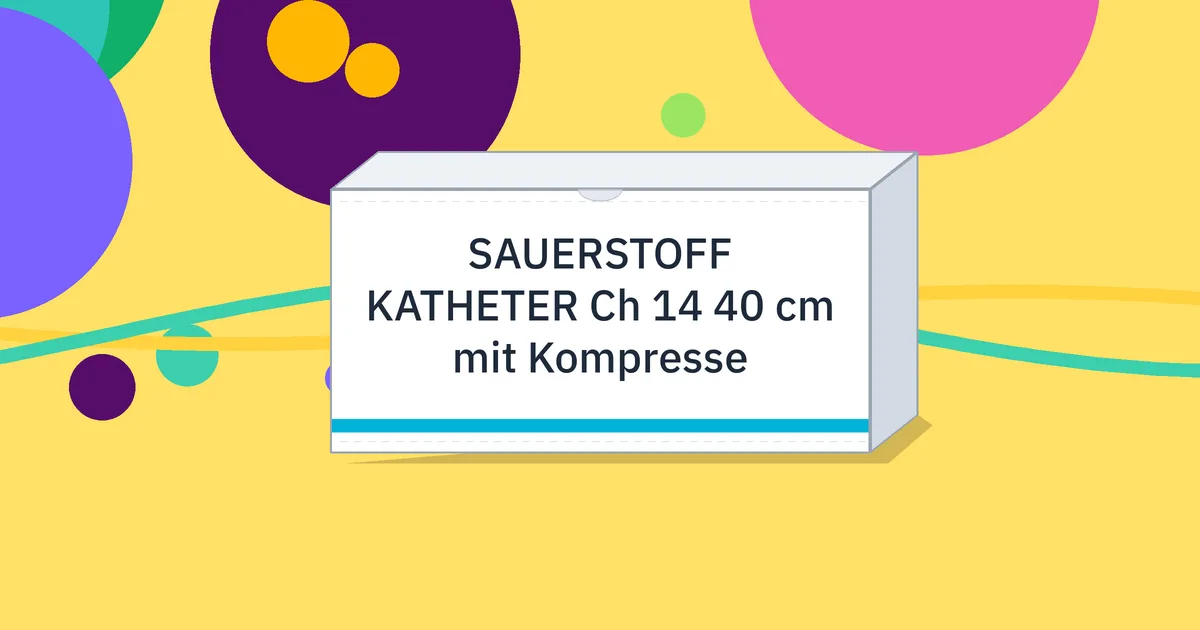 Symbolbild: Packung mit der Aufschrift SAUERSTOFF KATHETER Ch 14 40 cm mit Kompresse (PZN 16130354) – Verfügbarkeit und Bezug in Apotheken in Frankfurt am Main