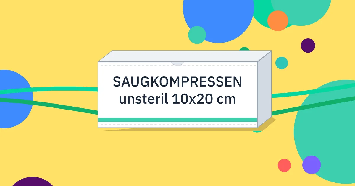 Symbolbild: Packung mit der Aufschrift SAUGKOMPRESSEN unsteril 10x20 cm (PZN 02070795) – Verfügbarkeit und Bezug in Apotheken in Frankfurt am Main
