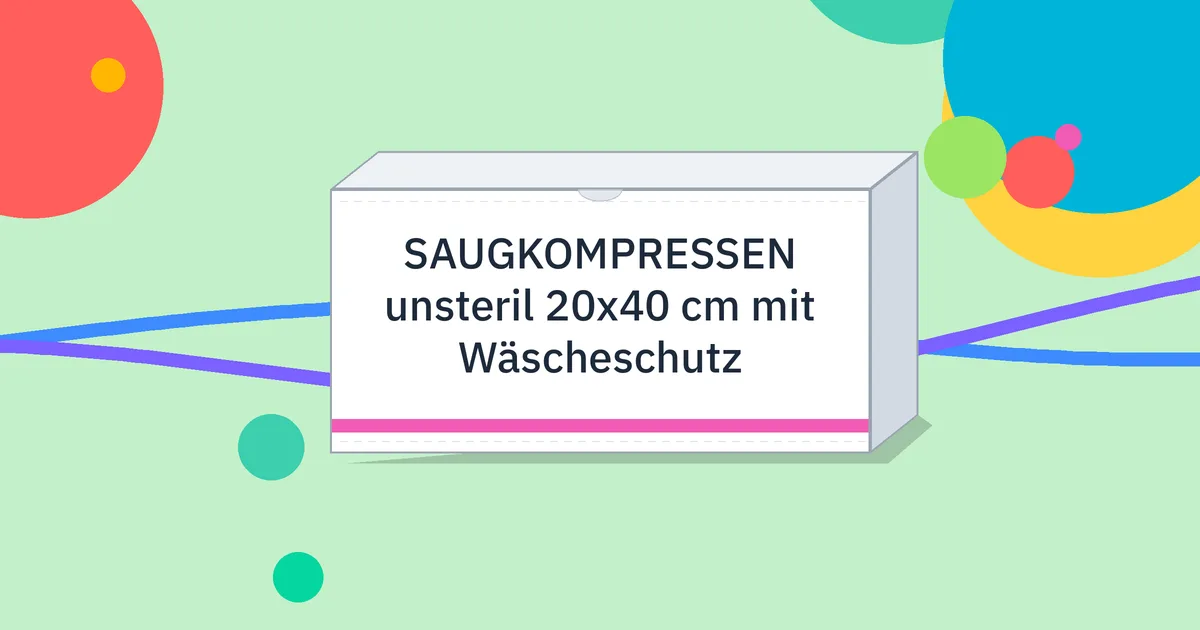 Symbolbild: Packung mit der Aufschrift SAUGKOMPRESSEN unsteril 20x40 cm mit Wäscheschutz (PZN 15866596) – Verfügbarkeit und Bezug in Apotheken in Frankfurt am Main