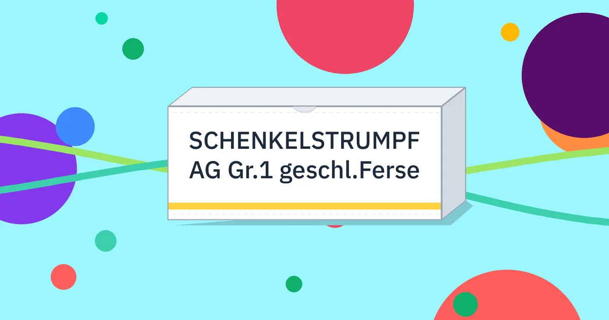 Symbolbild: Packung mit der Aufschrift SCHENKELSTRUMPF AG Gr.1 geschl.Ferse (PZN 01969536) – Verfügbarkeit und Bezug in Apotheken in Frankfurt am Main