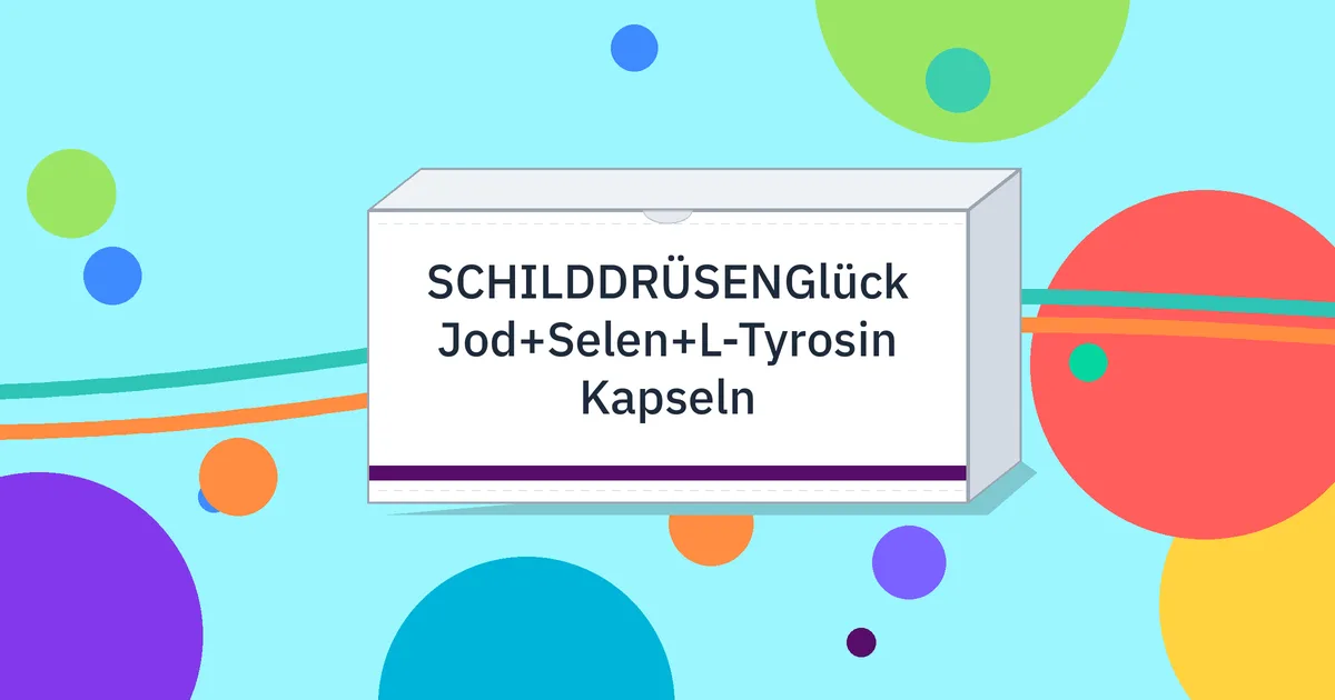 Symbolbild: Packung mit der Aufschrift SCHILDDRÜSENGlück Jod+Selen+L-Tyrosin Kapseln (PZN 19807946) – Verfügbarkeit und Bezug in Apotheken in Frankfurt am Main