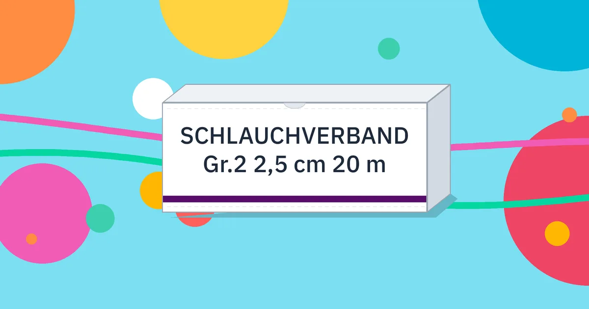 Symbolbild: Packung mit der Aufschrift SCHLAUCHVERBAND Gr.2 2,5 cm 20 m (PZN 08822291) – Verfügbarkeit und Bezug in Apotheken in Frankfurt am Main