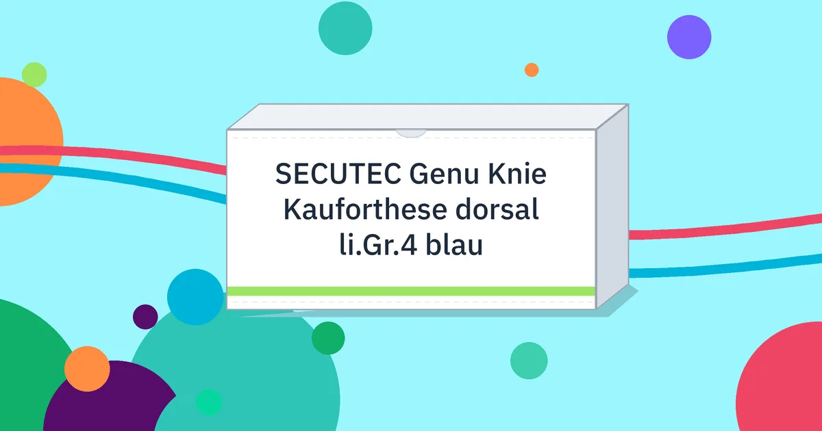 Symbolbild: Packung mit der Aufschrift SECUTEC Genu Knie Kauforthese dorsal li.Gr.4 blau (PZN 17411144) – Verfügbarkeit und Bezug in Apotheken in Frankfurt am Main