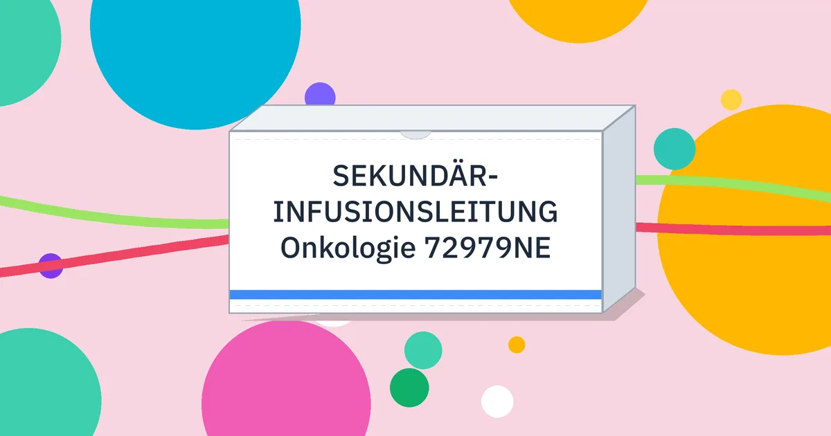 Symbolbild: Packung mit der Aufschrift SEKUNDÄR-INFUSIONSLEITUNG Onkologie 72979NE (PZN 13589359) – Verfügbarkeit und Bezug in Apotheken in Frankfurt am Main