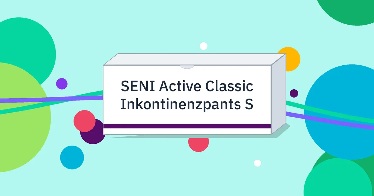Symbolbild: Packung mit der Aufschrift SENI Active Classic Inkontinenzpants S (PZN 13330414) – Verfügbarkeit und Bezug in Apotheken in Frankfurt am Main