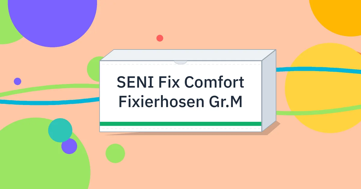Symbolbild: Packung mit der Aufschrift SENI Fix Comfort Fixierhosen Gr.M (PZN 12664811) – Verfügbarkeit und Bezug in Apotheken in Frankfurt am Main