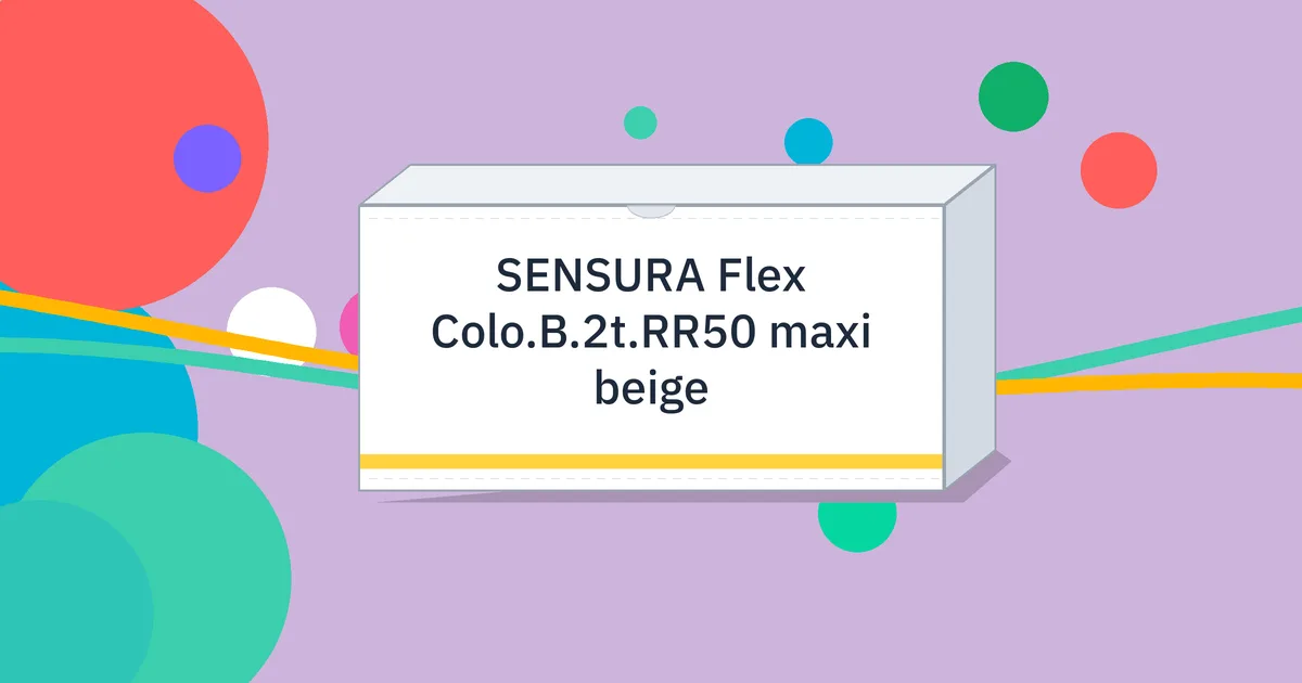 Symbolbild: Packung mit der Aufschrift SENSURA Flex Colo.B.2t.RR50 maxi beige (PZN 03085505) – Verfügbarkeit und Bezug in Apotheken in Frankfurt am Main